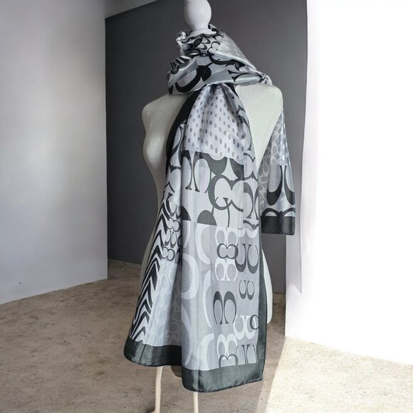 Coach | Accessories | Coach Silk Scarf 65 X 2 Blackgraywhiteanimal ...
